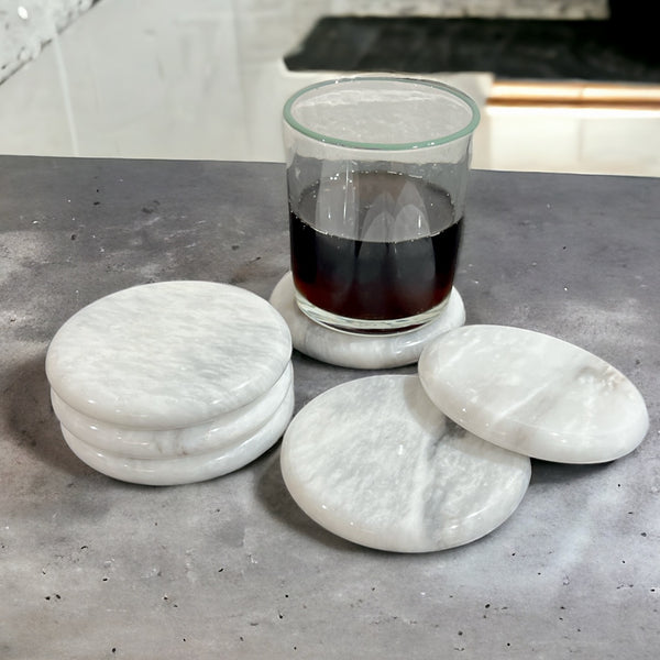 White Marble Coaster Round (9cm) - Set of 4 – Heaven Spring
